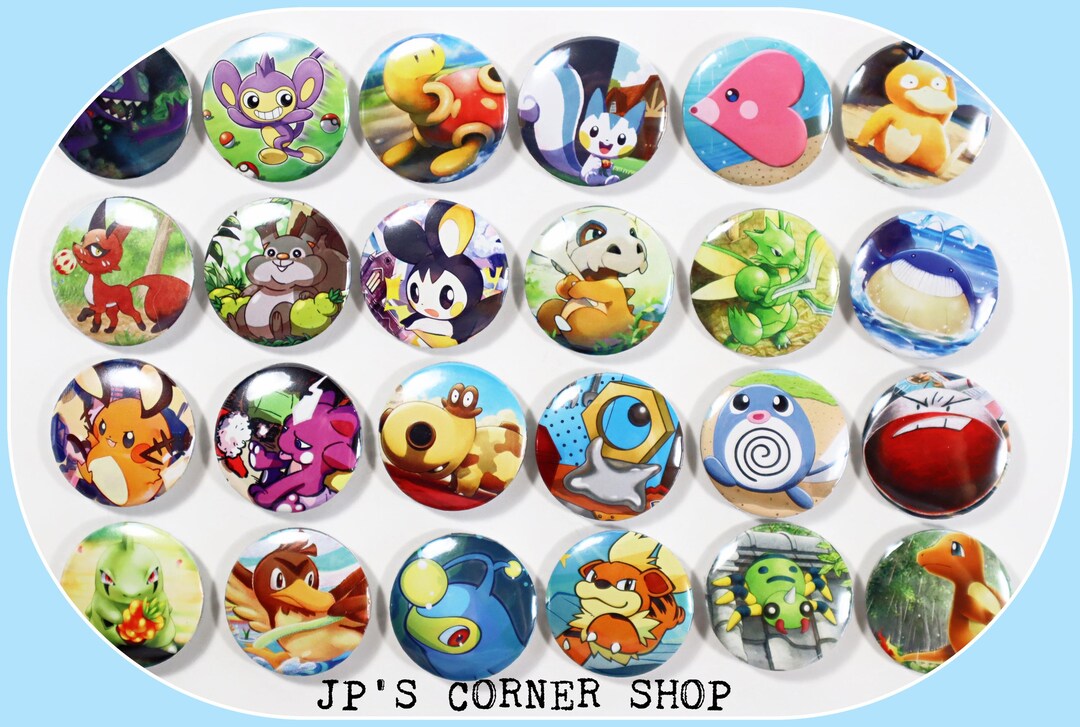 15 Pokemon Button Pins 1.25 Inches Handmade Birthday Favors Easter ...