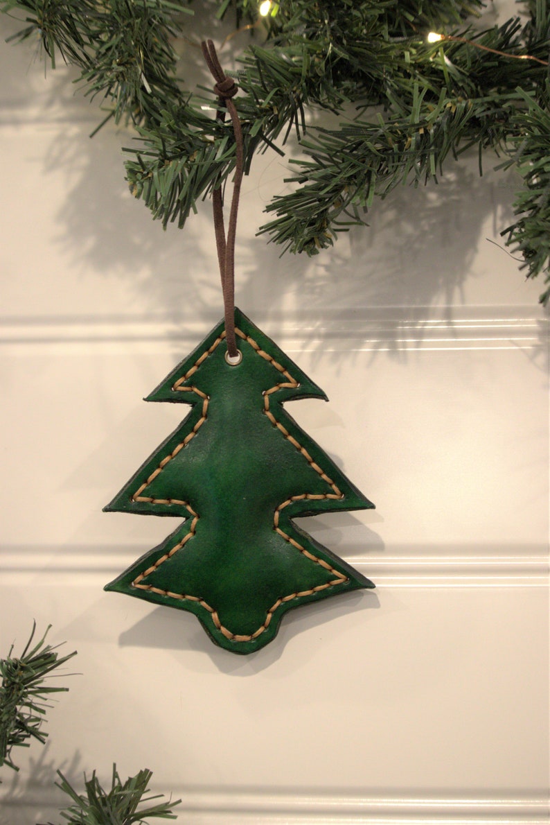 Tree Leather Christmas Tree Ornament Holiday Handmade - Etsy