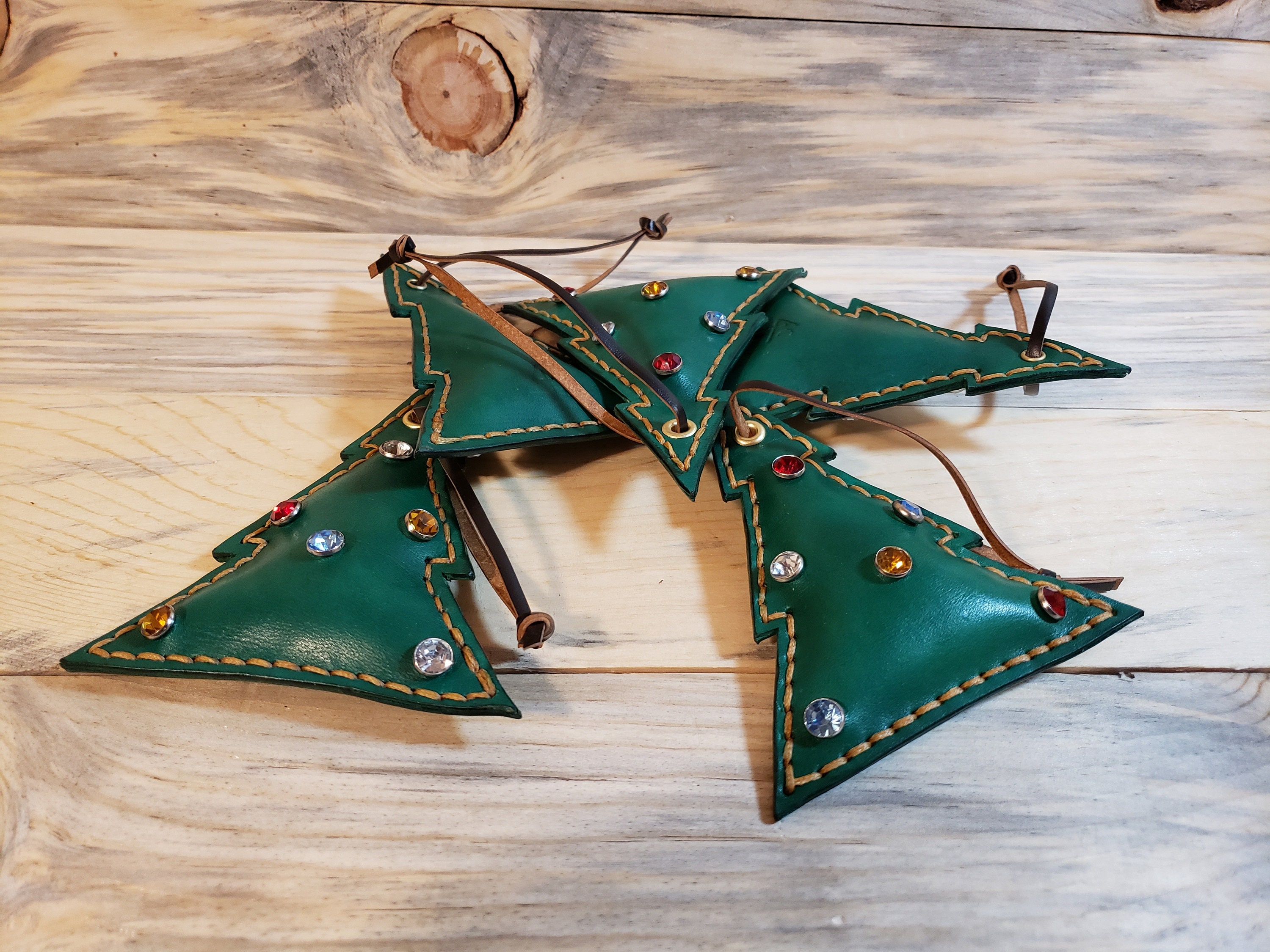 Christmas Tree Leather Christmas Tree Ornament Holiday Handmade ...