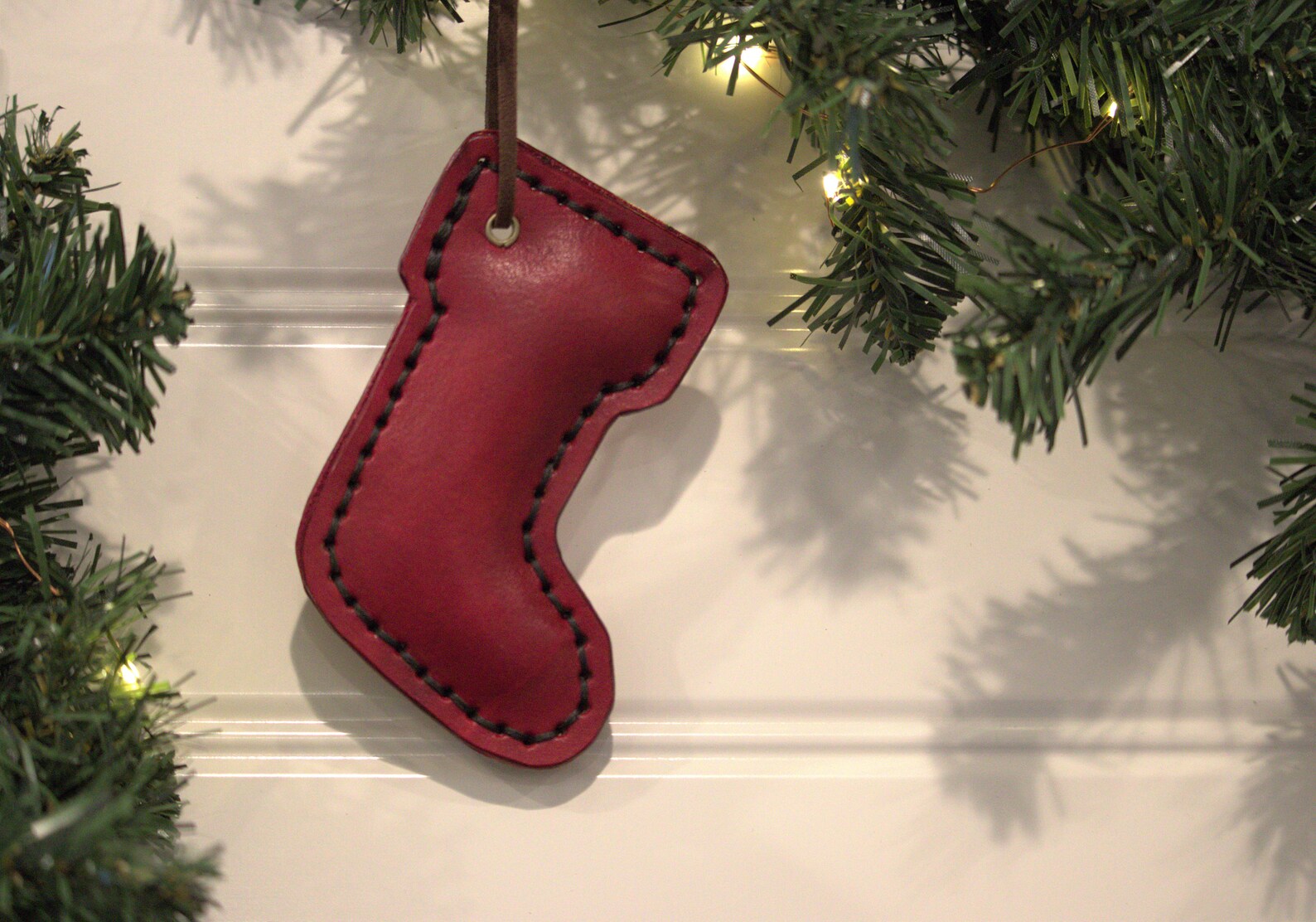 Stocking - Leather Christmas Tree Ornament - Holiday - Handmade ...