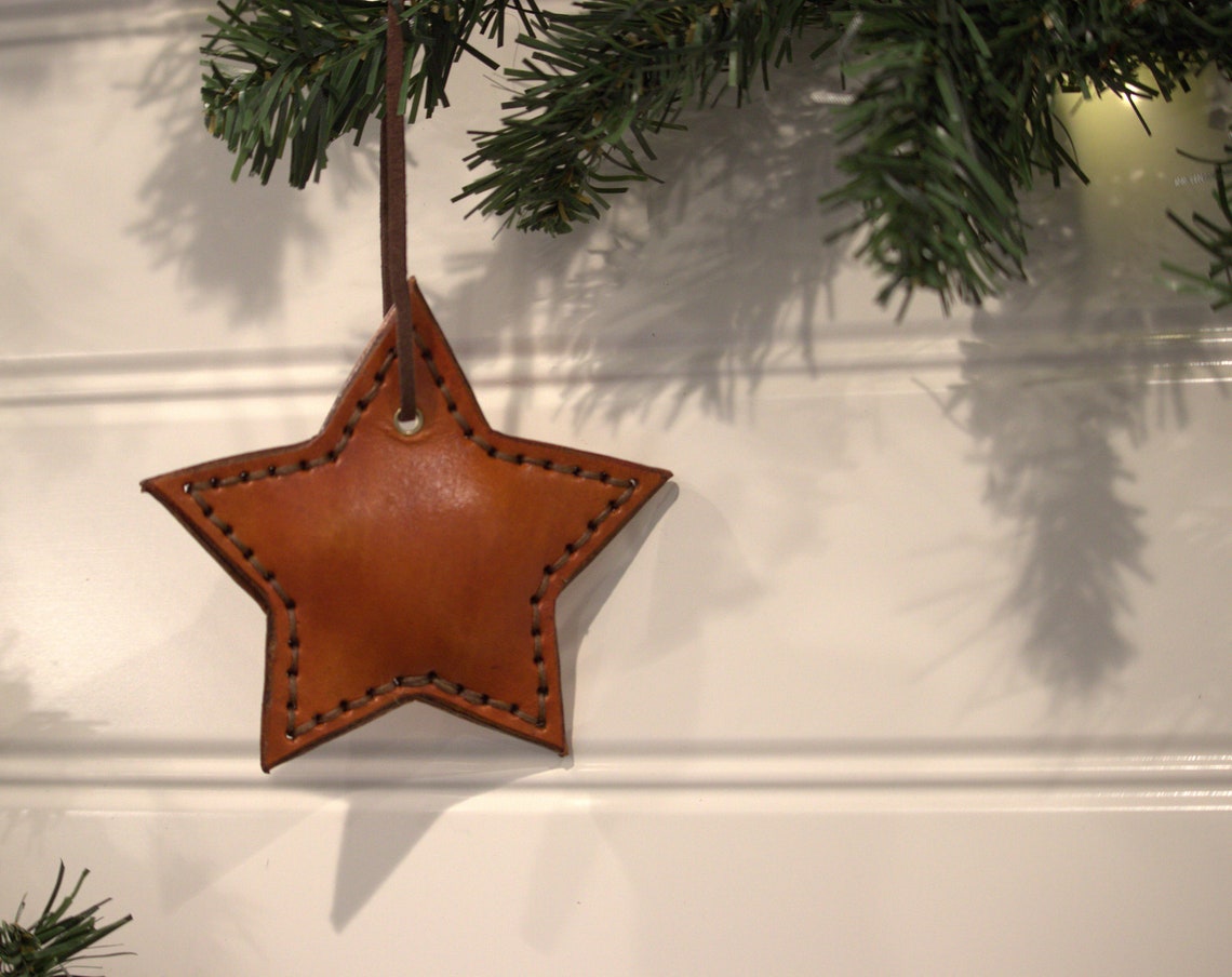 Star Leather Christmas Tree Ornament Holiday Handmade | Etsy