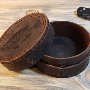 Bluegill - Round Leather Keepsake Box - Buffalo Leather - Handmade ...