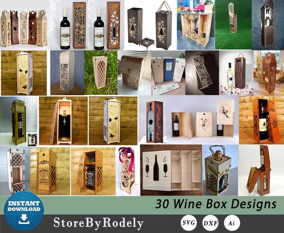 30 Wooden Wine Boxes Svg File for Laser Cut Wine Bottle Box - Etsy
