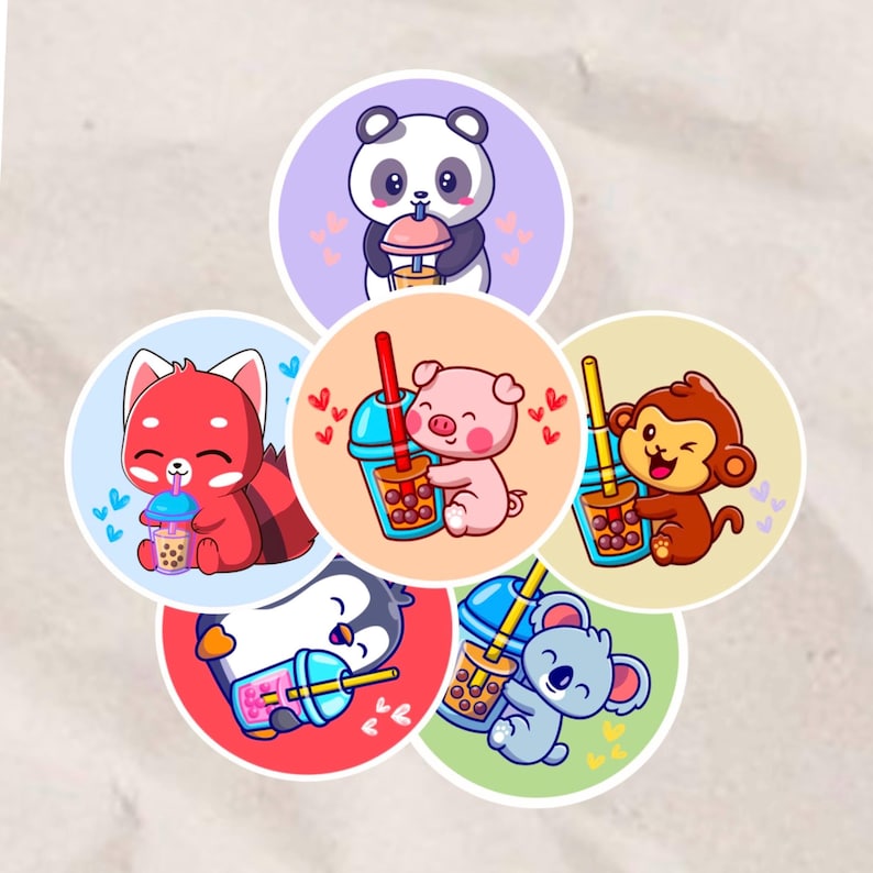 Kawaii Animal Boba Stickers - Etsy