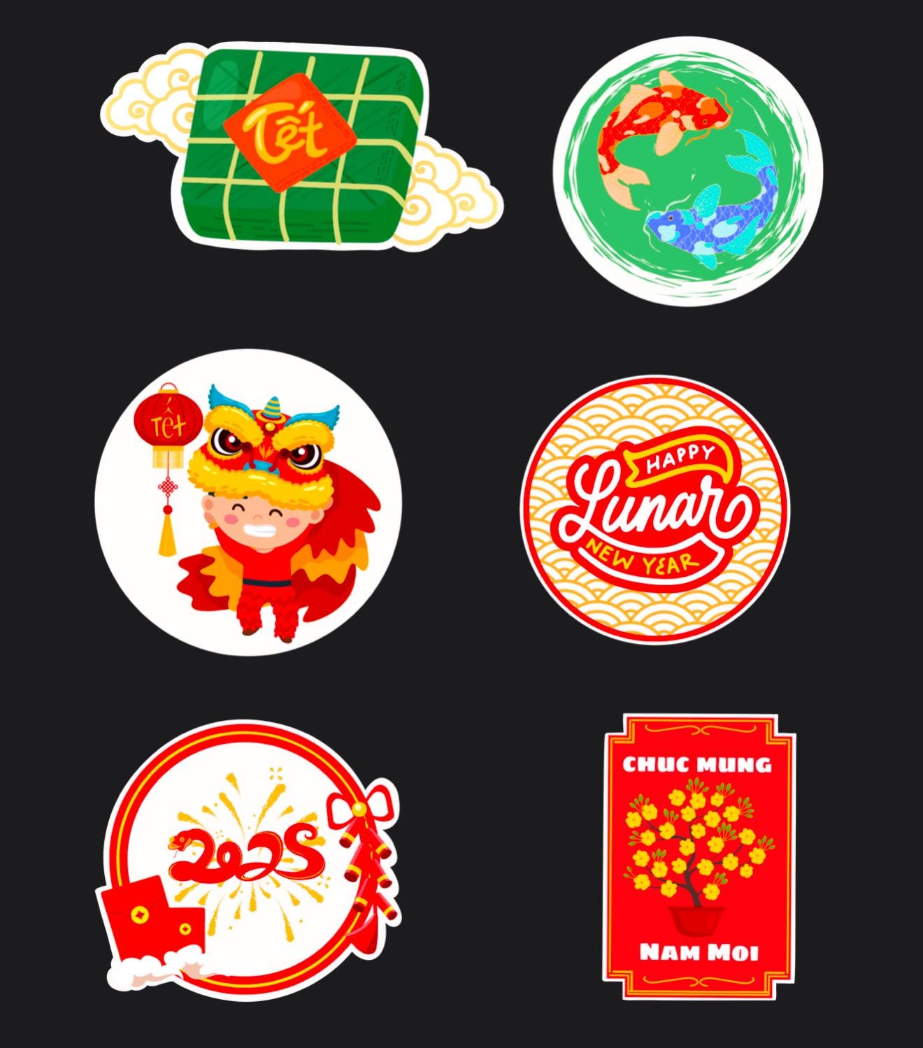 Lunar New Years Stickers | Chinese New Years Stickers | Tet Stickers - Etsy