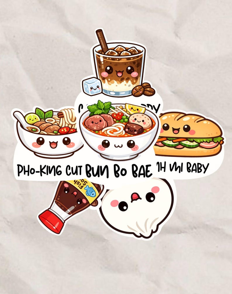 Kawaii Vietnamese Food Pun Sticker Pack – Cute Viet Foodie Stickers - Etsy