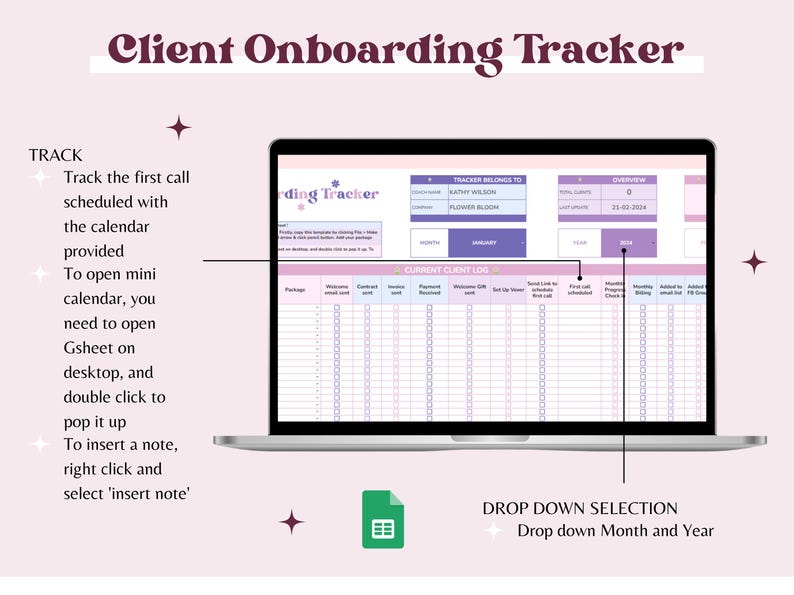Client Onboarding Tracker Spreadsheet for Coaches, Client Tracker ...