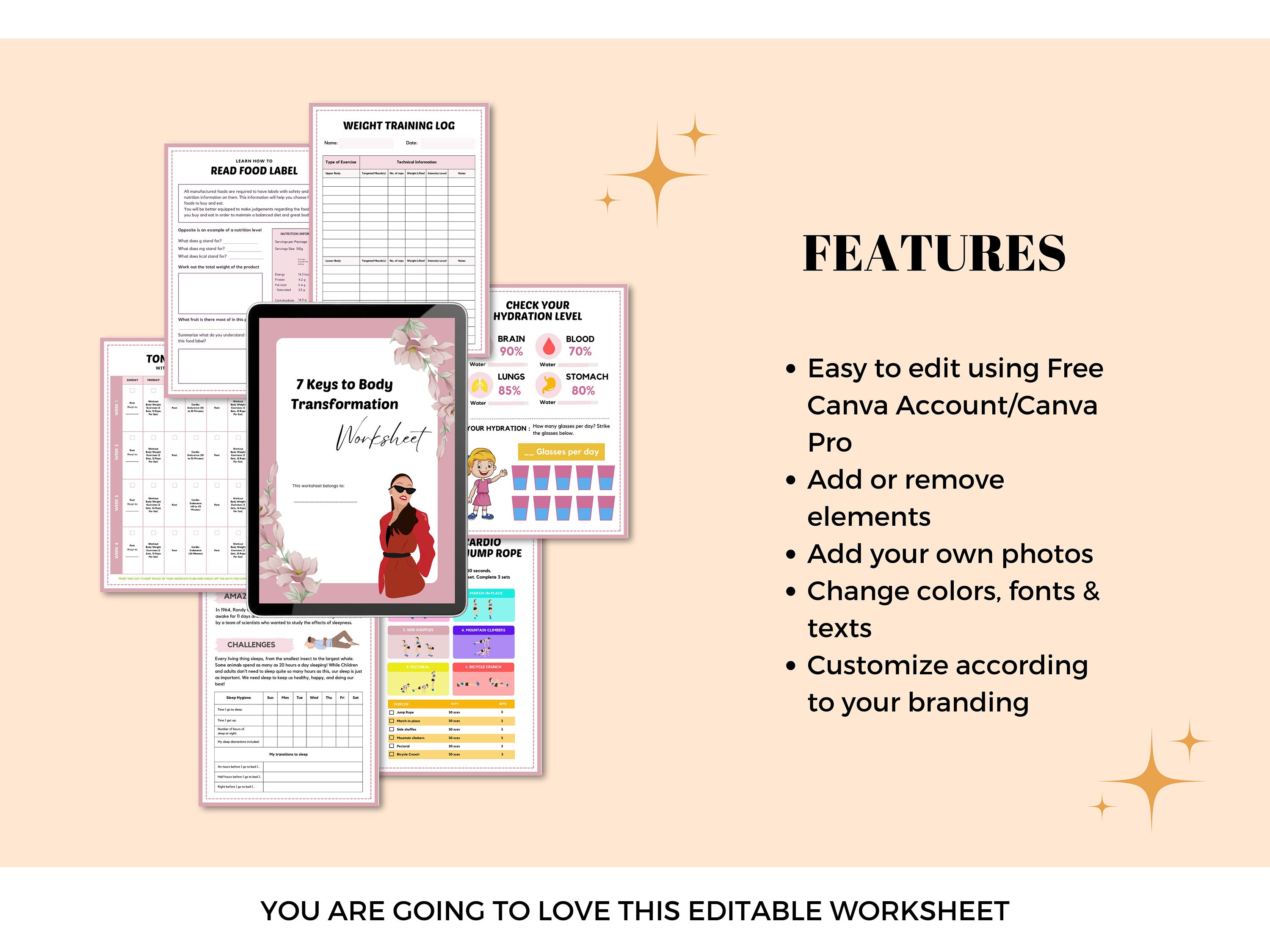 7 Keys to Body Transformation Worksheet, Weight Loss Management, Weight ...