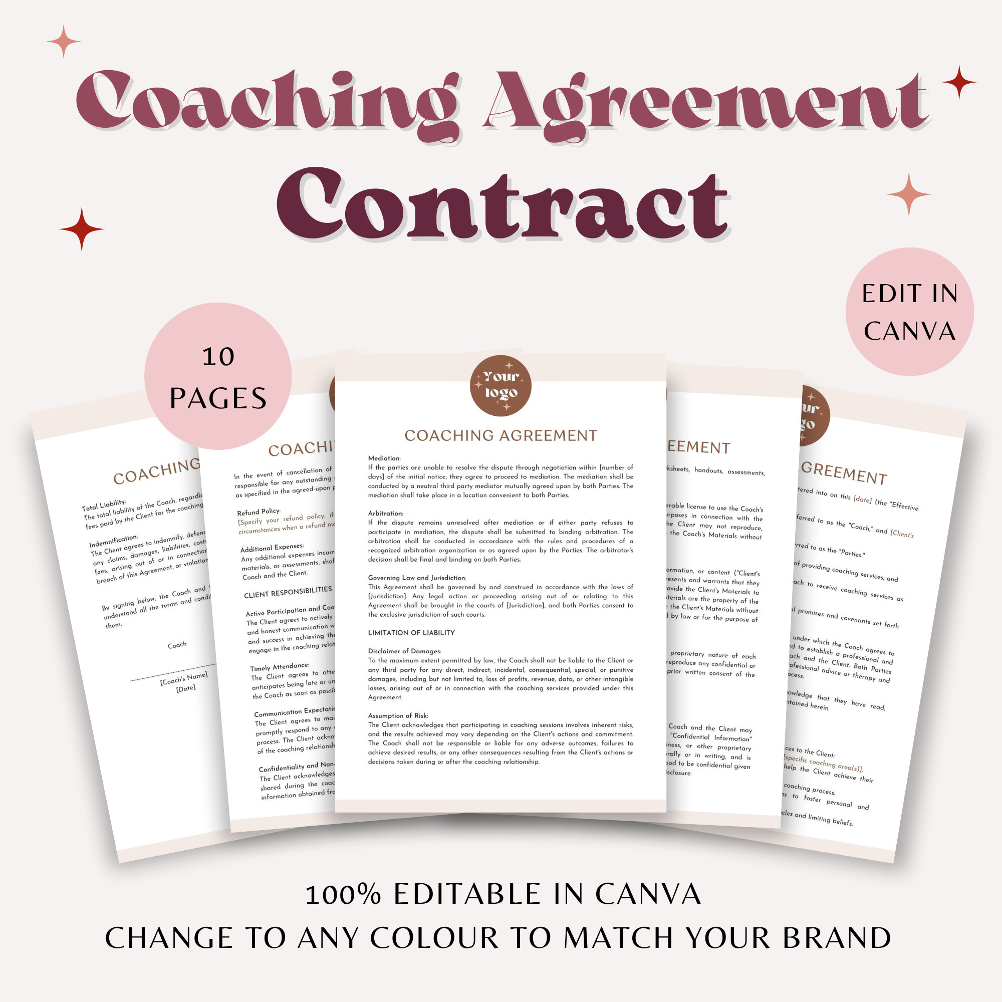 Coaching Agreement Template Coaching Contract Template Legal - Etsy