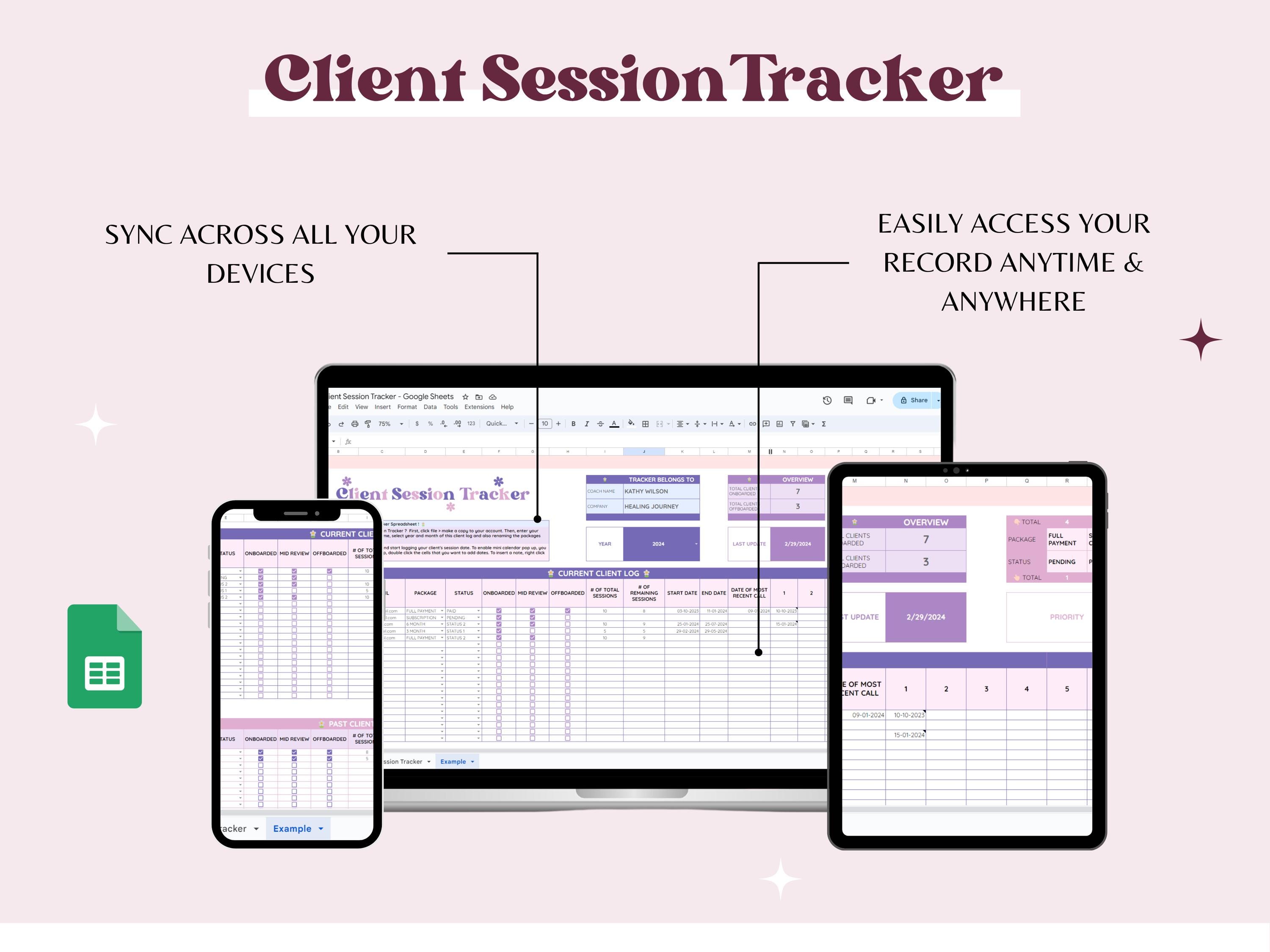 Client Session Tracker Spreadsheet for Coaches, Client Management ...