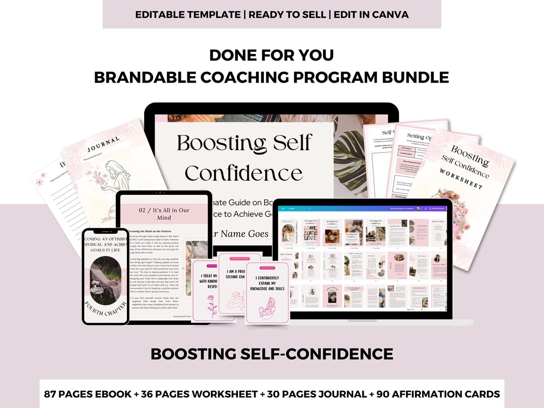 Boosting Self Confidence Done for You Coaching Bundle, Self Esteem Workbook, Confidence Coach ...