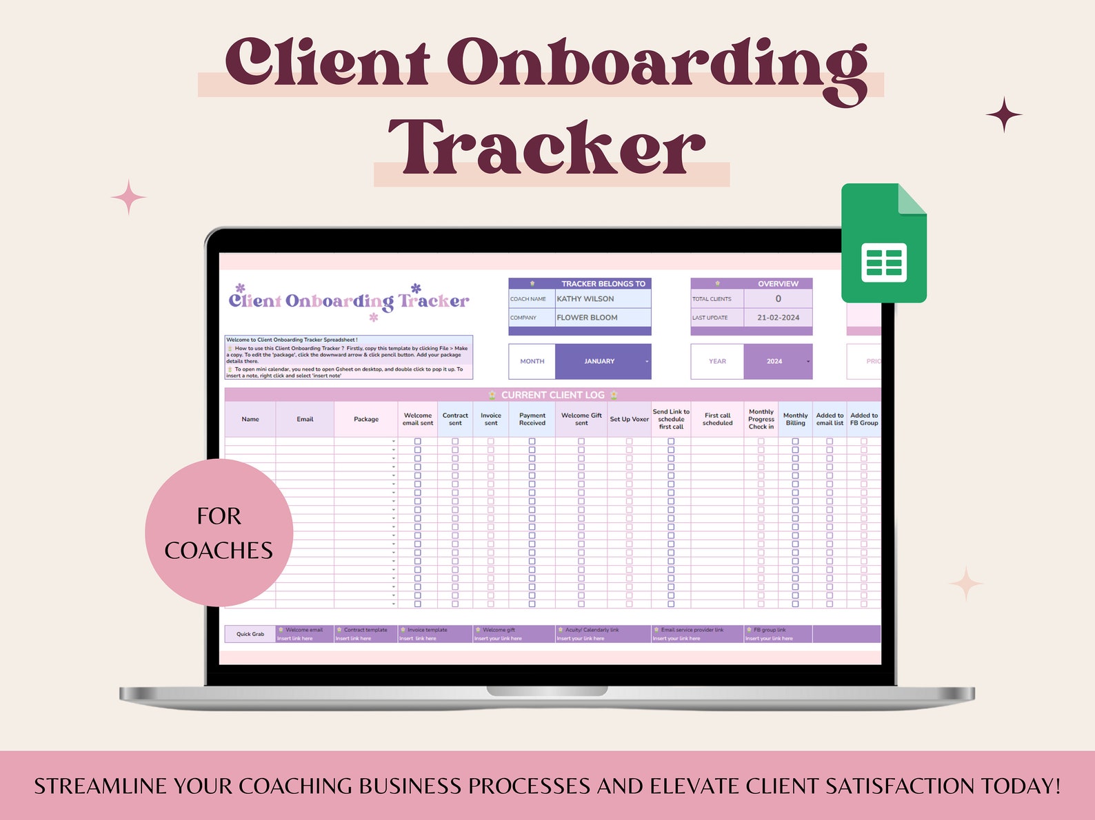 Client Onboarding Tracker Spreadsheet for Coaches, Client Tracker ...