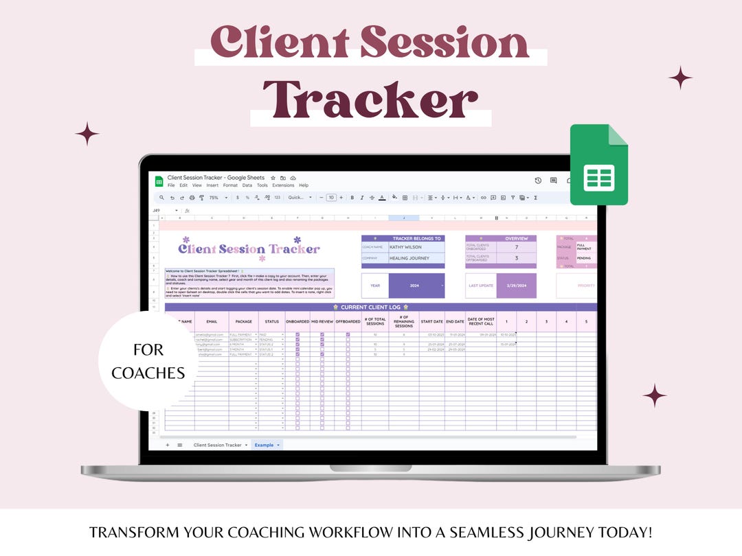 Client Session Tracker Spreadsheet for Coaches, Client Management ...