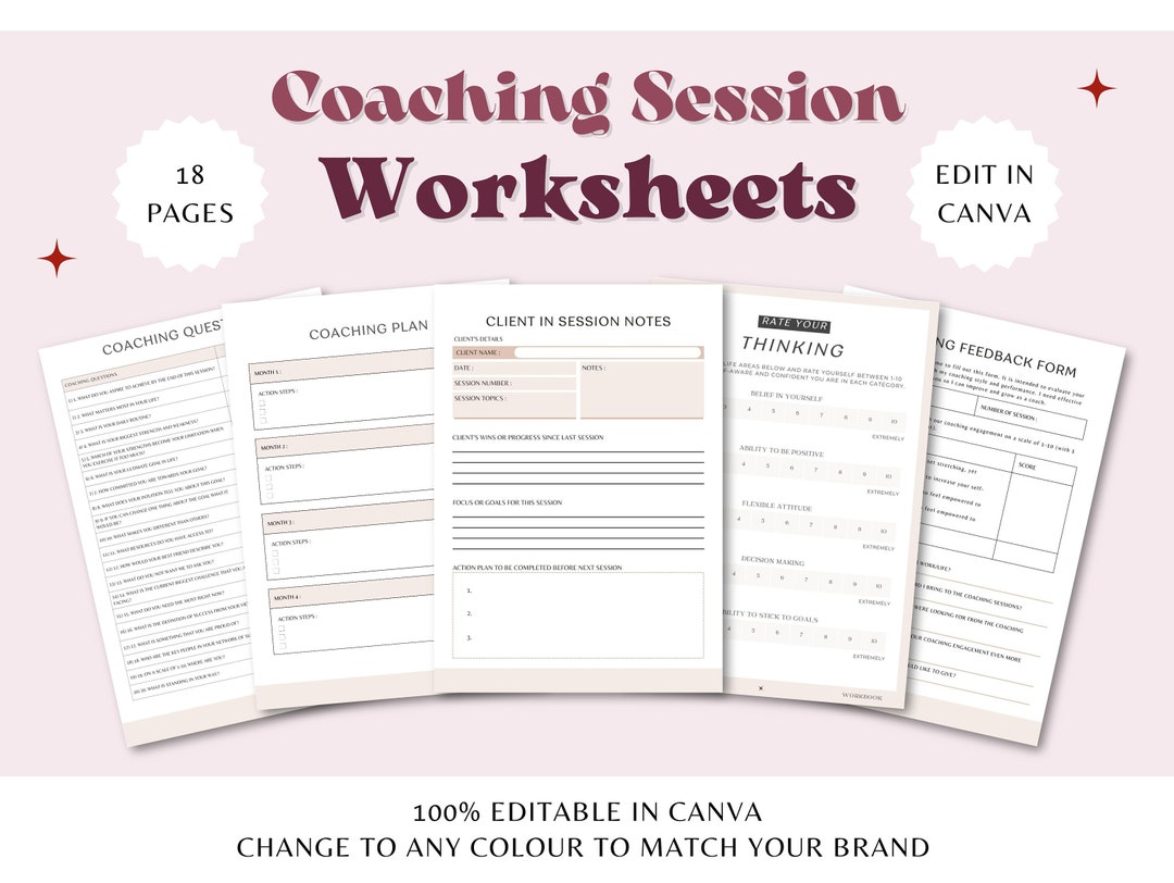 Coaching Session Worksheet, Coach Form, Client Form, Action Plan, Goal ...