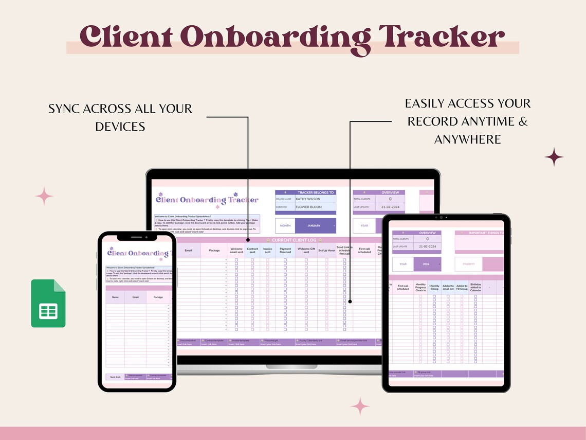 Client Onboarding Tracker Spreadsheet for Coaches, Client Tracker ...