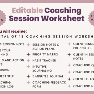 Editable Coaching Session Worksheet Template for Coaches, Client Form ...