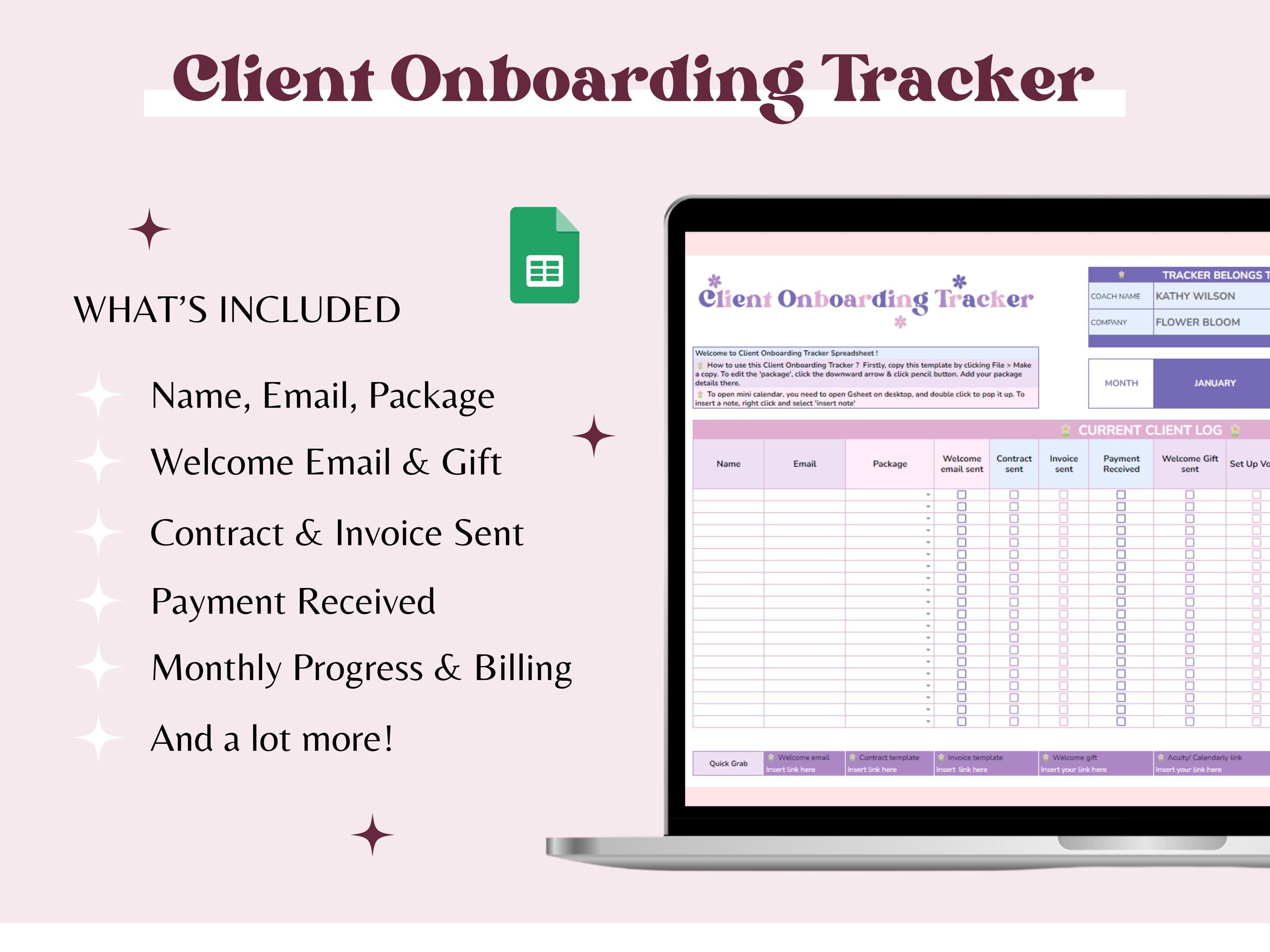 Client Onboarding Tracker Spreadsheet for Coaches, Client Tracker ...