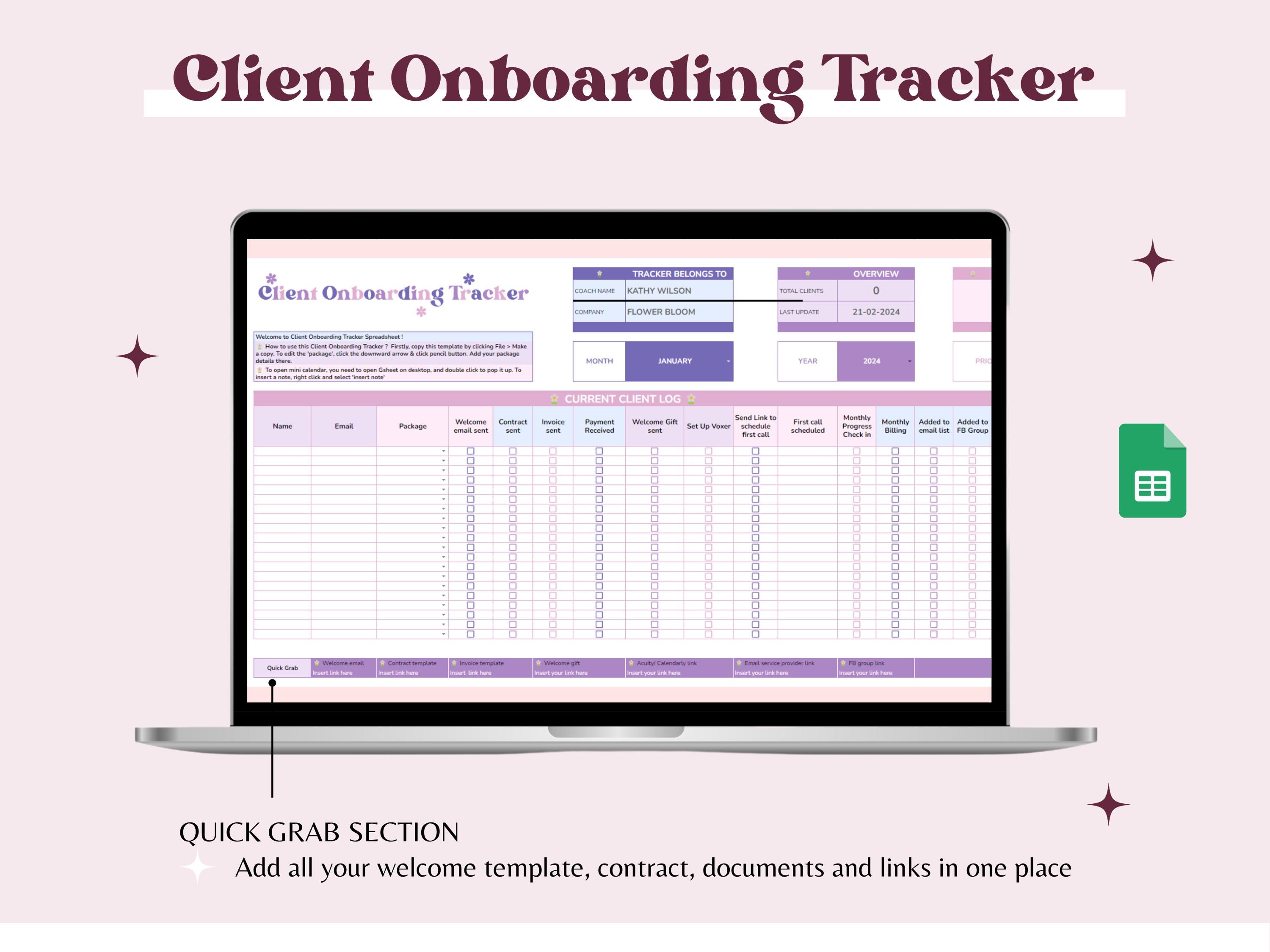 Client Onboarding Tracker Spreadsheet for Coaches, Client Tracker ...