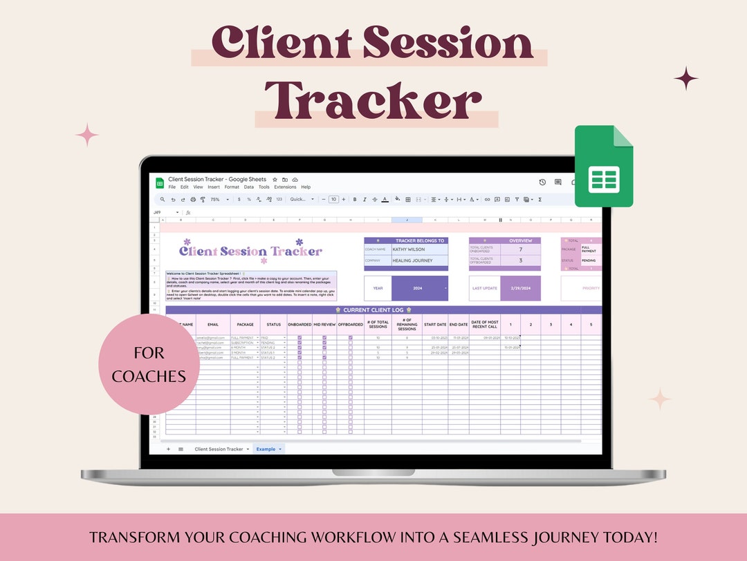 Client Session Tracker Spreadsheet for Coaches, Client Management ...