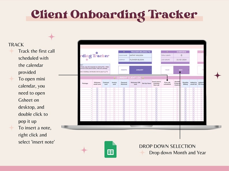Client Onboarding Tracker Spreadsheet for Coaches, Client Tracker ...