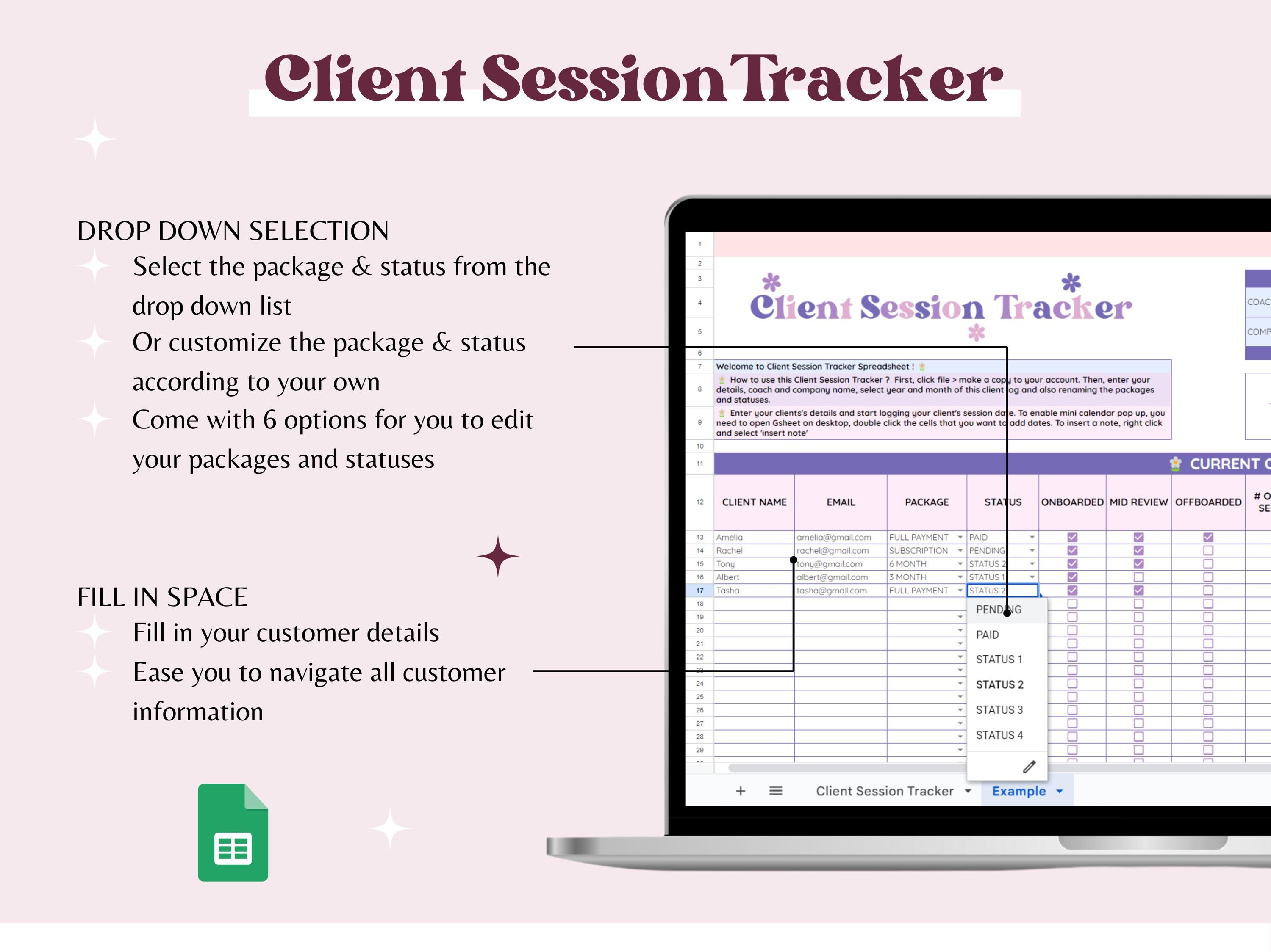 Client Session Tracker Spreadsheet for Coaches, Client Management ...
