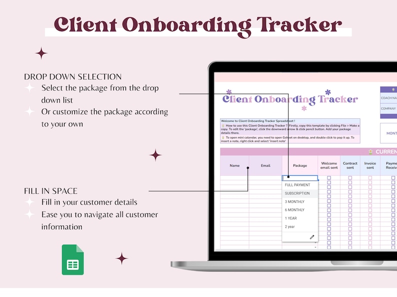 Client Onboarding Tracker Spreadsheet for Coaches, Client Tracker ...