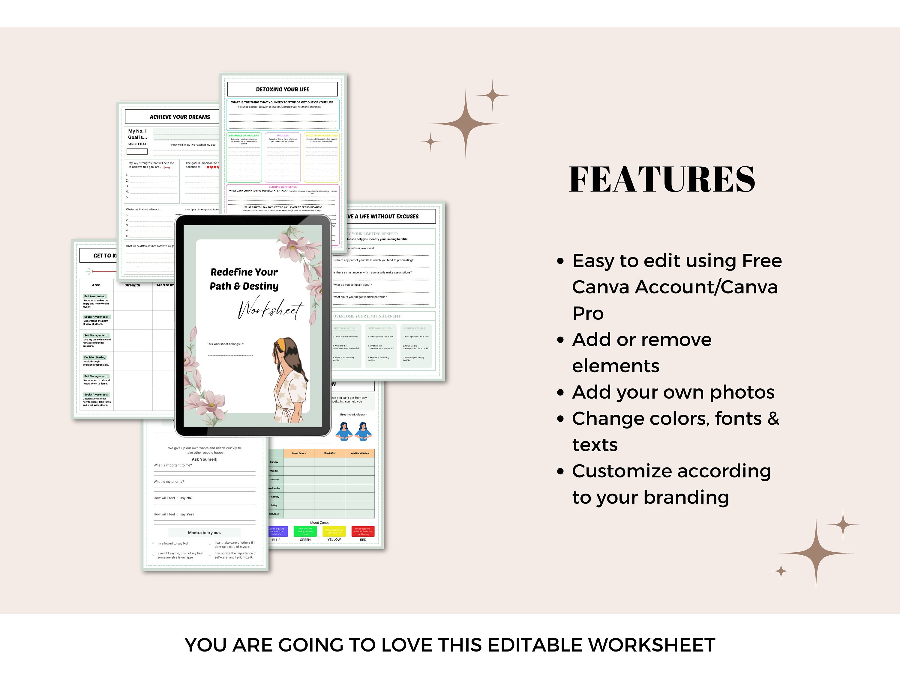 Redefine Your Path & Destiny Worksheet, Self Discovery, Meditation and ...