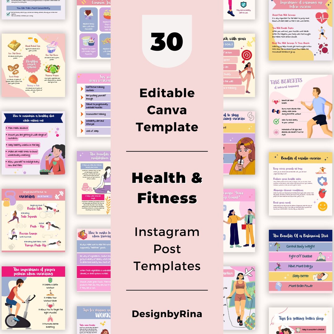 30 Health & Fitness Instagram Post Templates | Social Media Content for ...