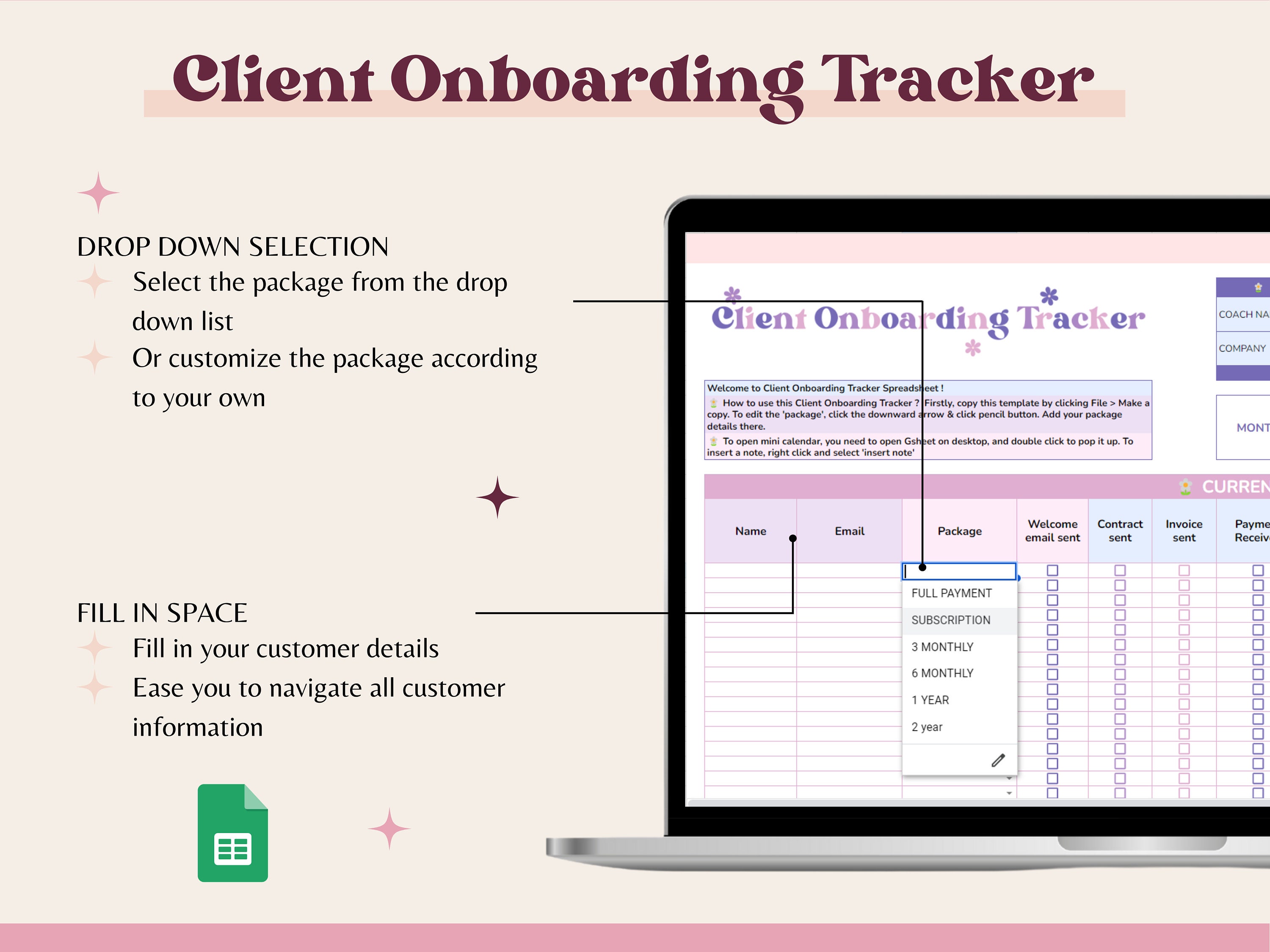 Client Onboarding Tracker Spreadsheet for Coaches, Client Tracker ...