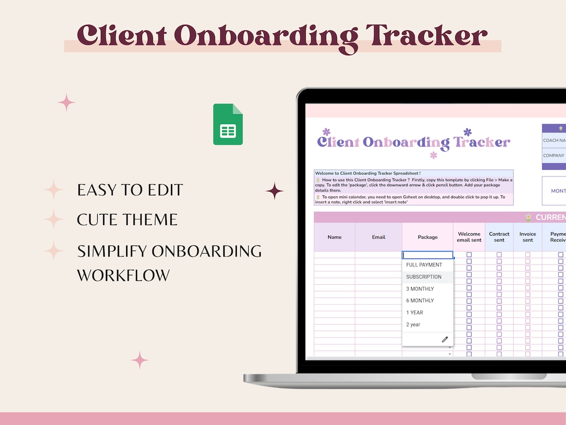 Client Onboarding Tracker Spreadsheet for Coaches, Client Tracker ...
