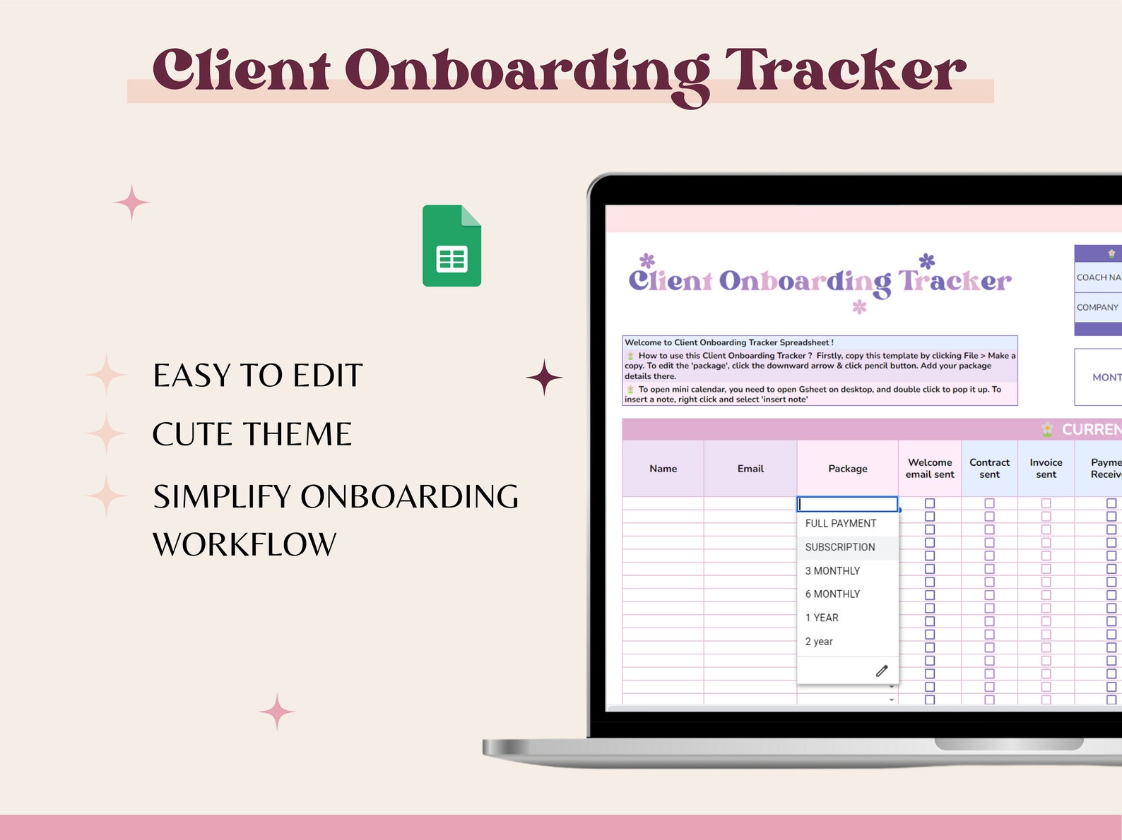 Client Onboarding Tracker Spreadsheet for Coaches, Client Tracker ...