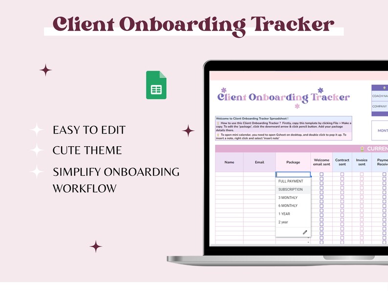 Client Onboarding Tracker Spreadsheet for Coaches, Client Tracker ...