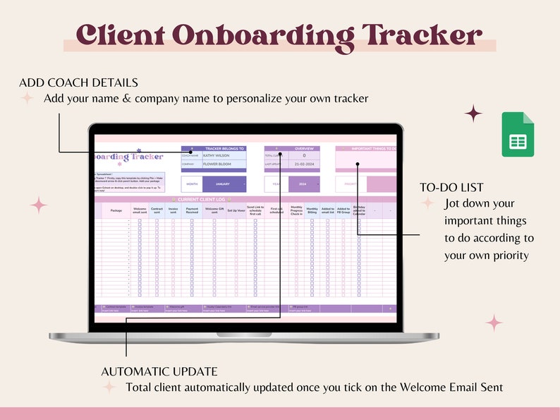 Client Onboarding Tracker Spreadsheet for Coaches, Client Tracker ...