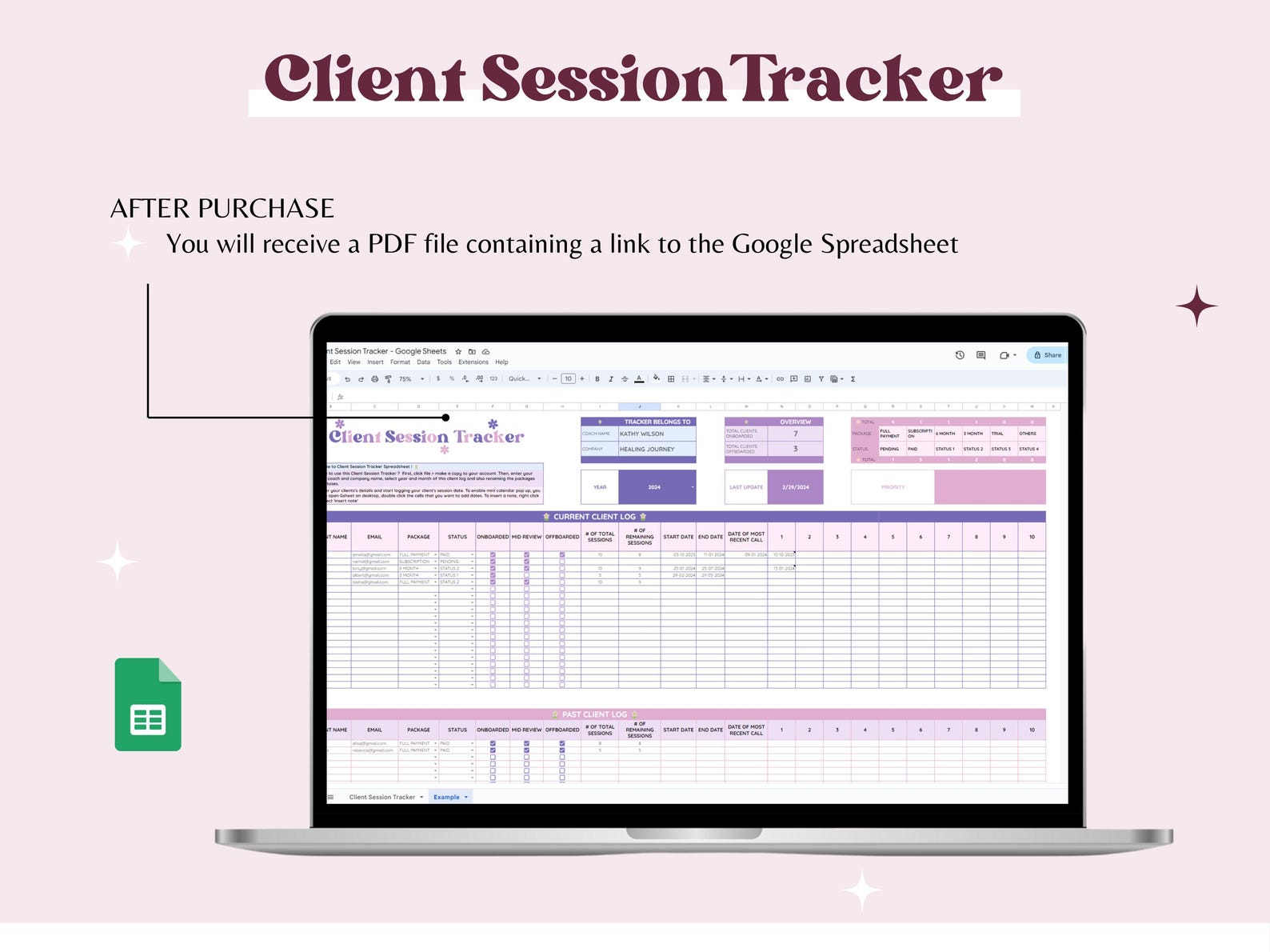 Client Session Tracker Spreadsheet for Coaches, Client Management ...