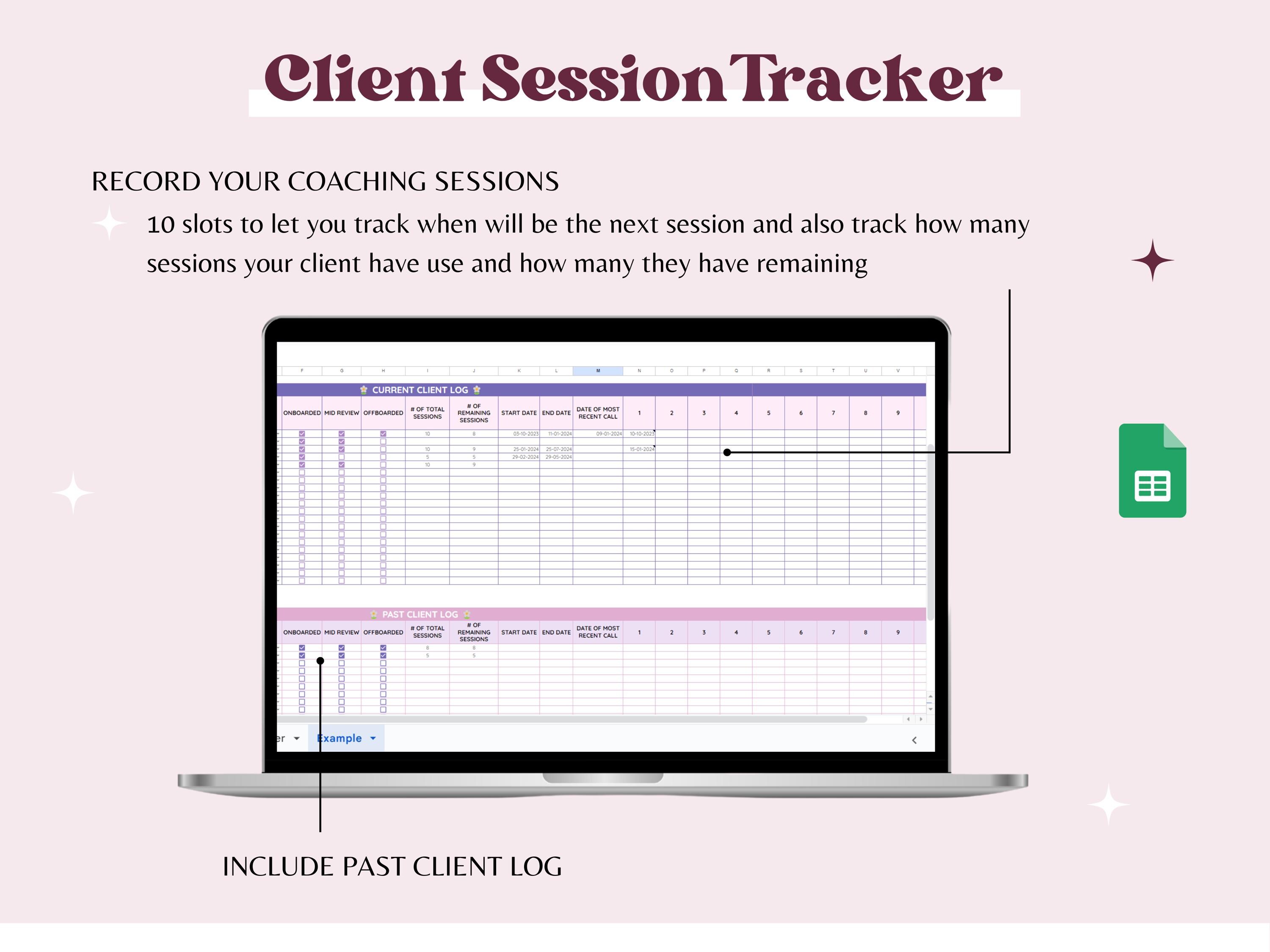 Client Session Tracker Spreadsheet for Coaches, Client Management ...