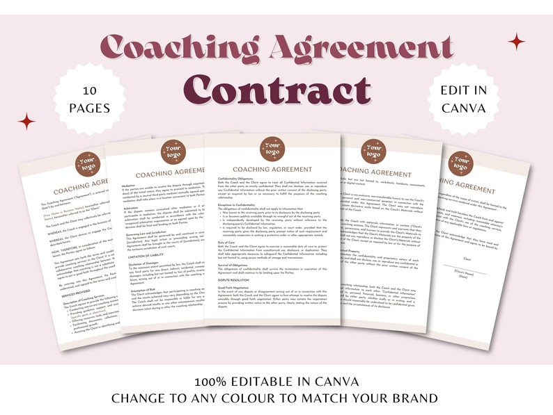 Coaching Agreement Template, Coaching Contract Template, Legal Contract ...