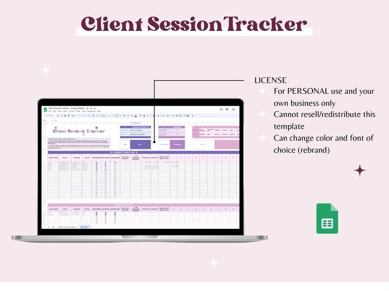 Client Session Tracker Spreadsheet for Coaches, Client Management ...