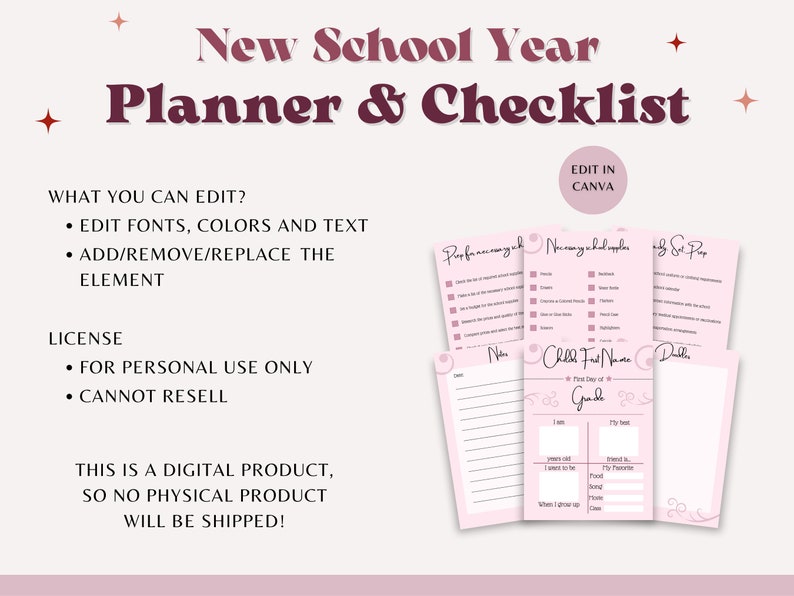 New School Year Planner & Checklist, Planner for Kids, Homework Tracker ...