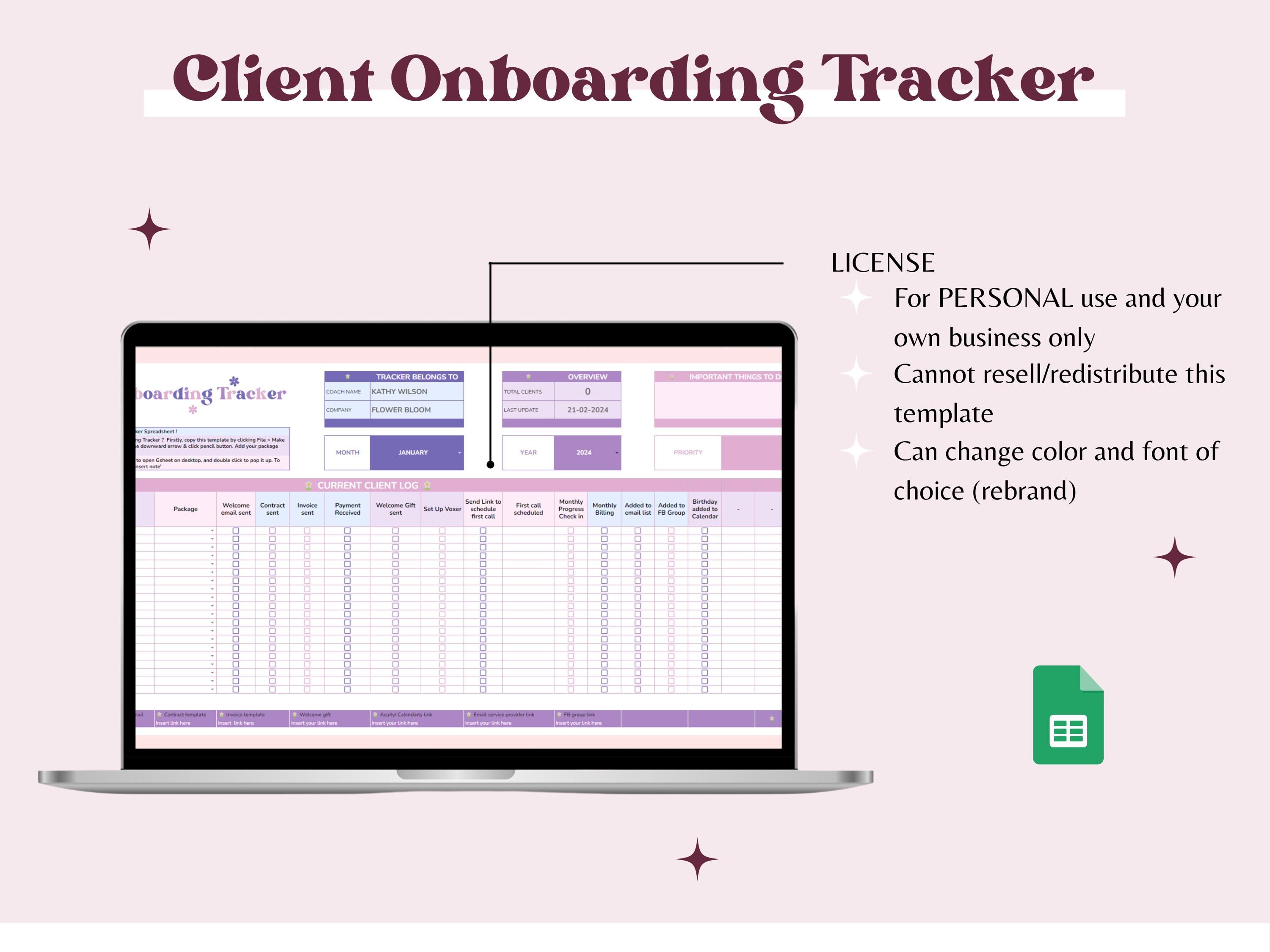 Client Onboarding Tracker Spreadsheet for Coaches, Client Tracker ...