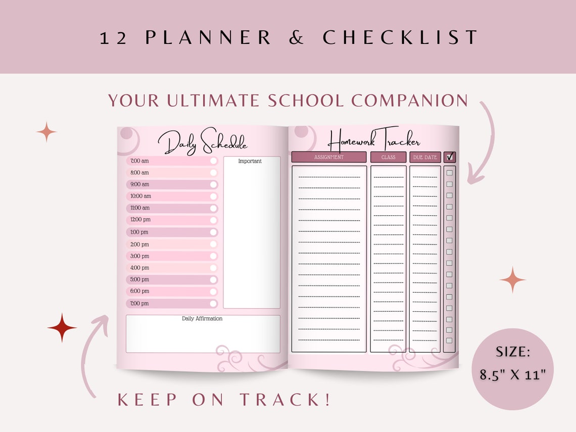 New School Year Planner & Checklist, Planner for Kids, Homework Tracker ...