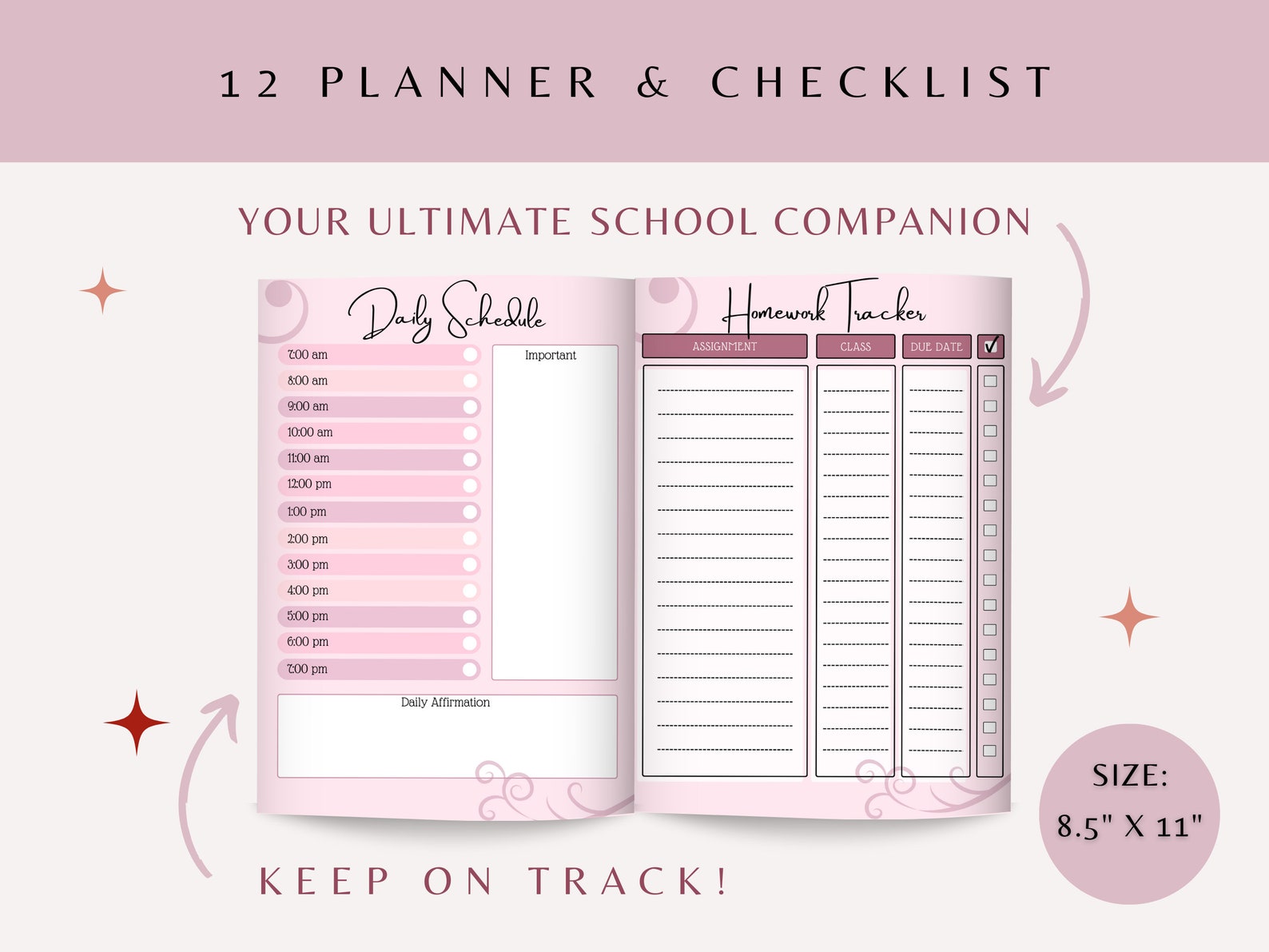 New School Year Planner & Checklist, Planner for Kids, Homework Tracker ...
