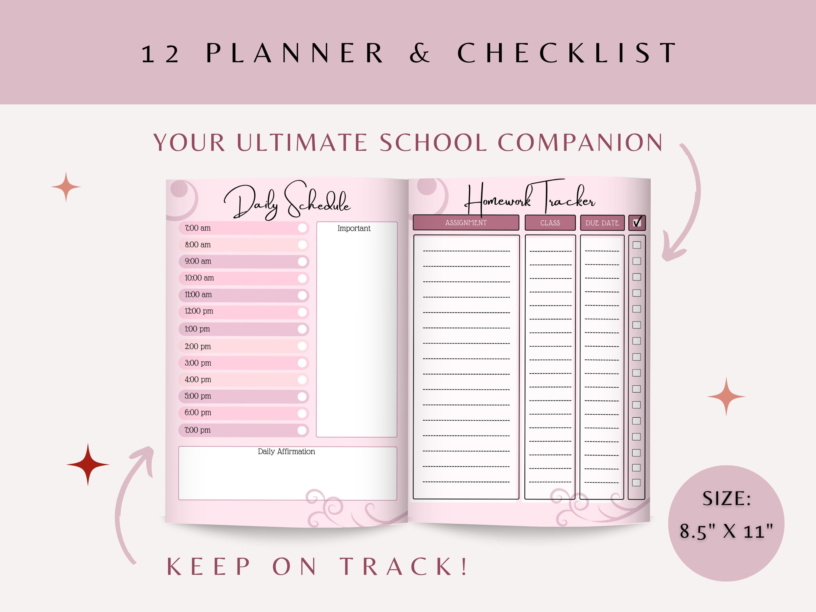 New School Year Planner & Checklist, Homework Tracker (canva Editable ...