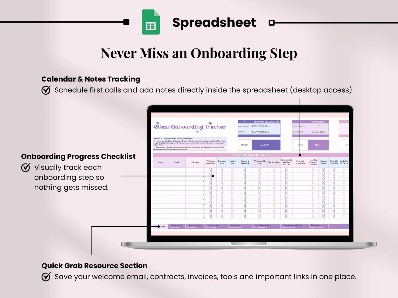 Client Onboarding Tracker Spreadsheet for Coaches | Google Sheets ...