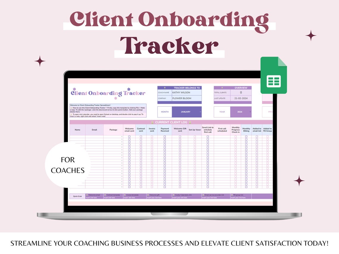 Client Onboarding Tracker Spreadsheet for Coaches, Client Tracker ...