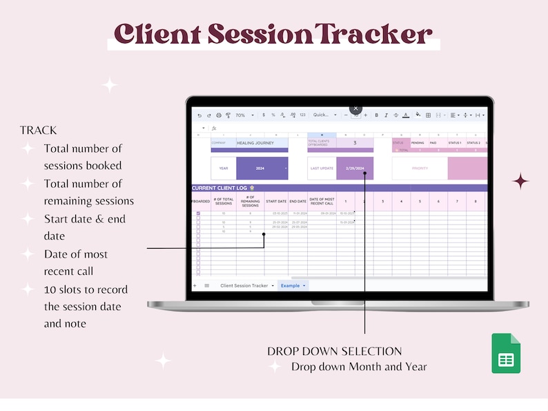 Client Session Tracker Spreadsheet for Coaches, Client Management ...