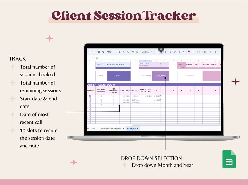 Client Session Tracker Spreadsheet for Coaches, Client Management ...