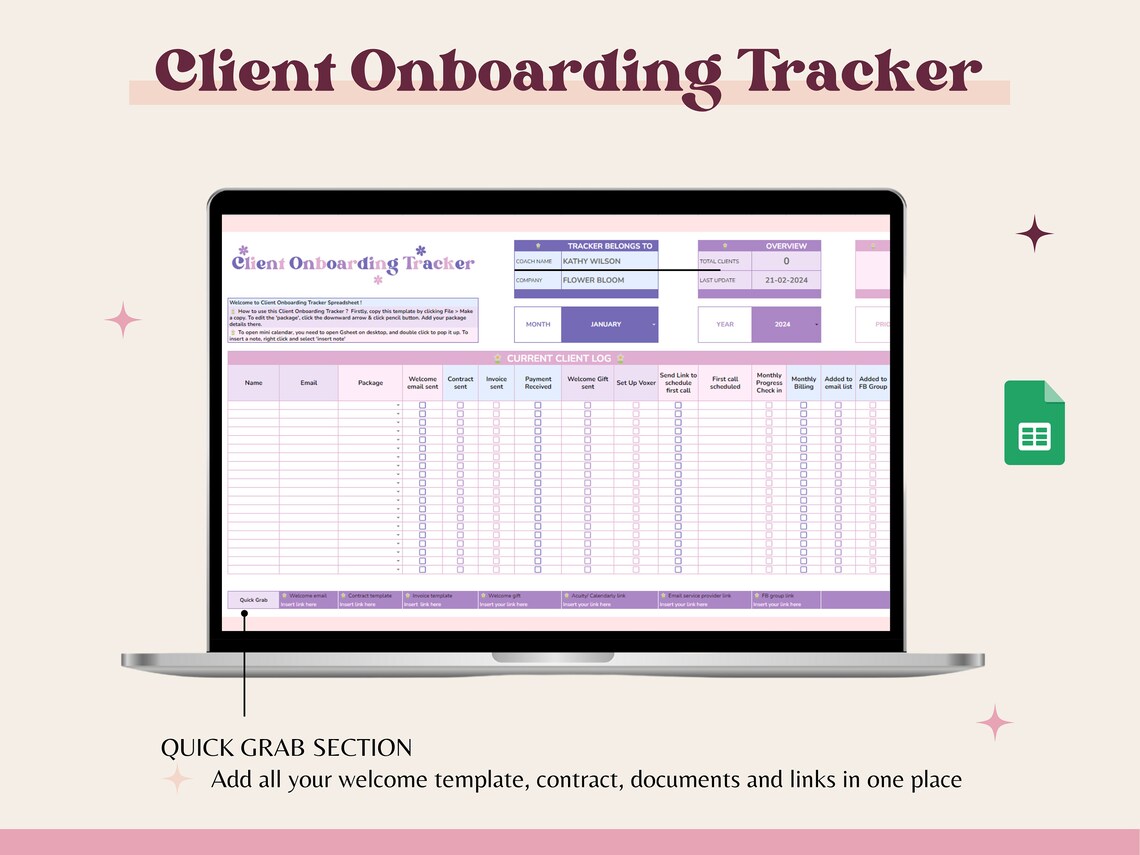 Client Onboarding Tracker Spreadsheet for Coaches, Client Tracker ...
