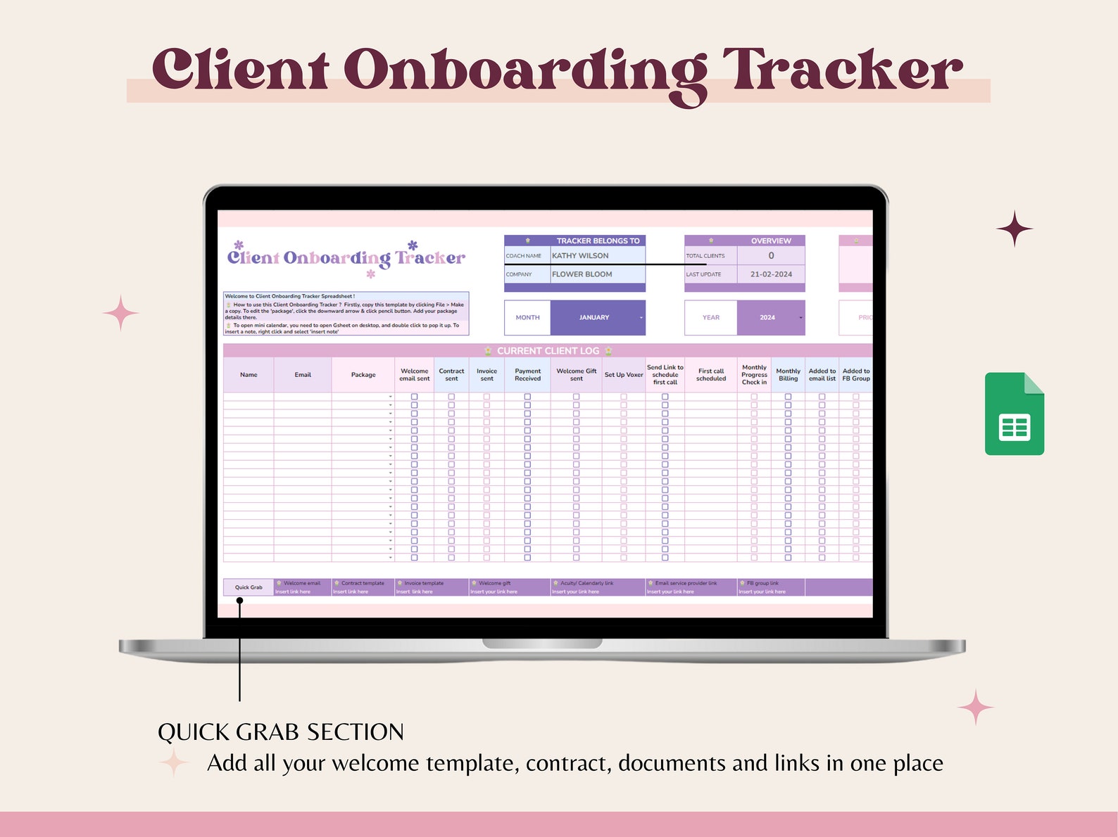 Client Onboarding Tracker Spreadsheet for Coaches, Client Tracker ...