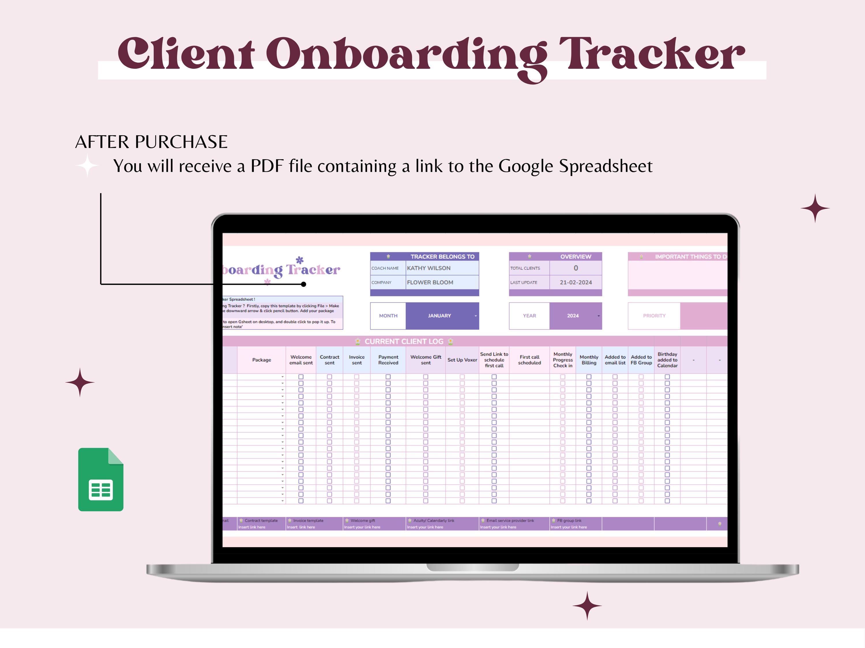 Client Onboarding Tracker Spreadsheet for Coaches, Client Tracker ...