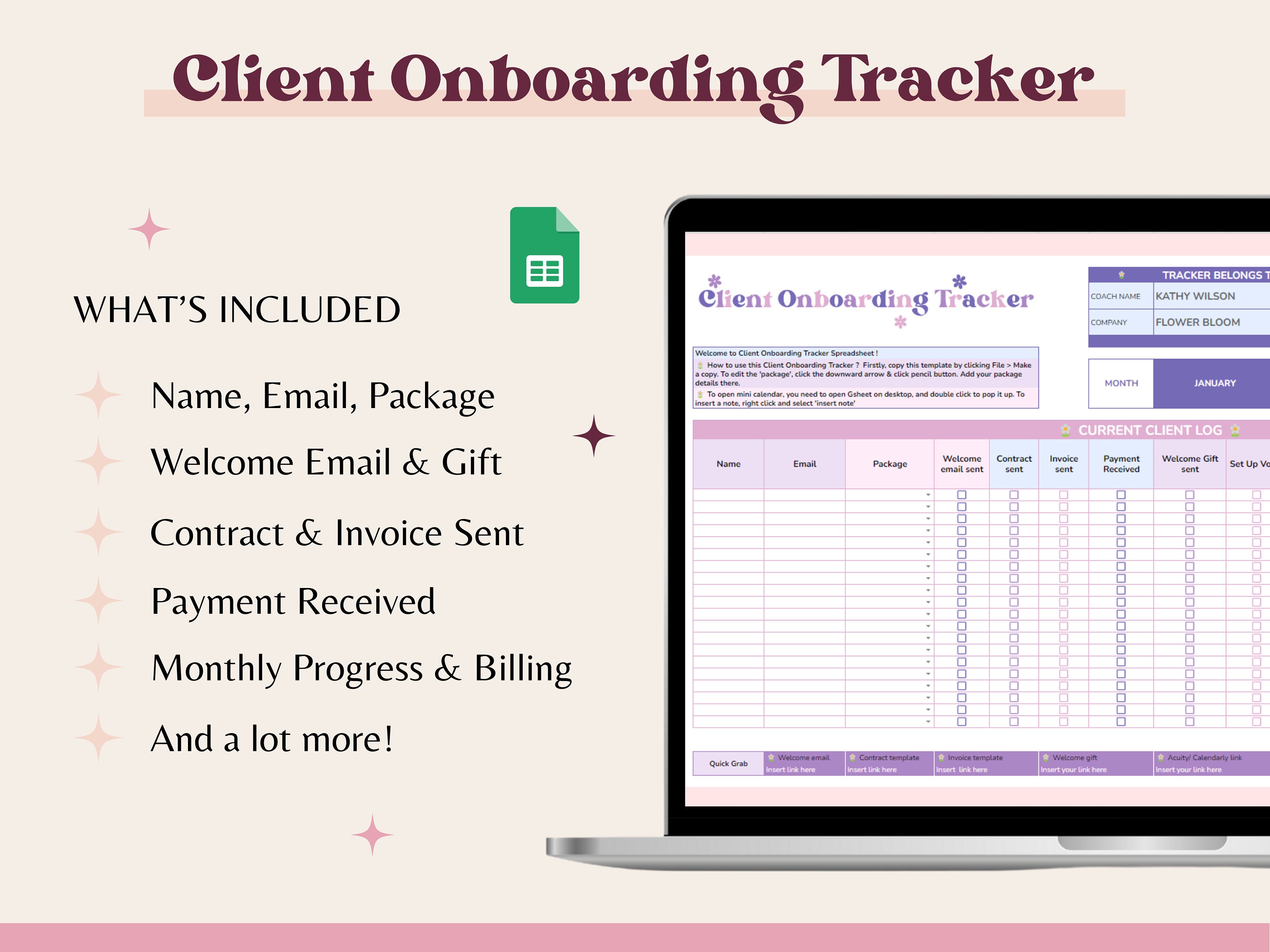 Client Onboarding Tracker Spreadsheet for Coaches, Client Tracker ...